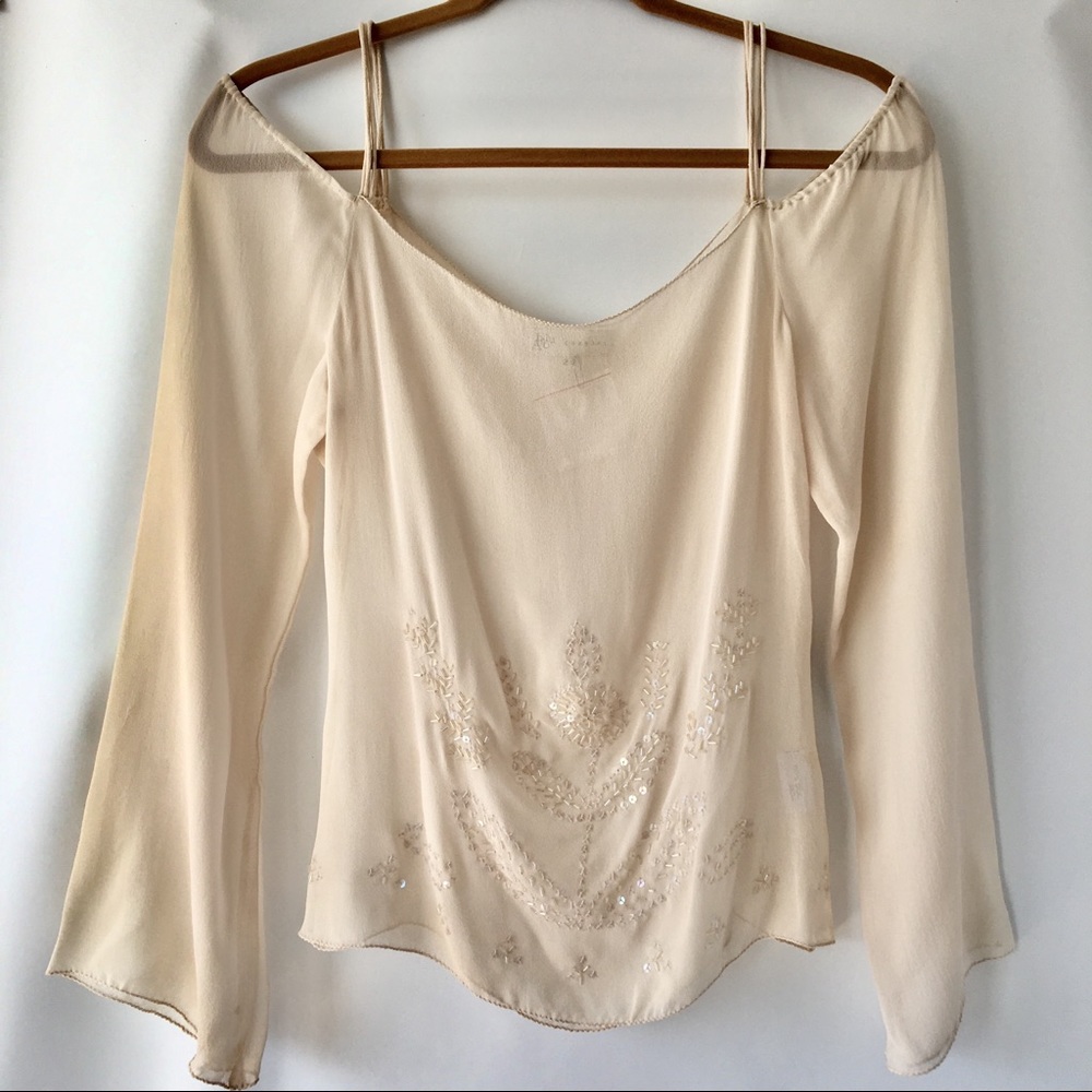 100% Silk Sheer Embroidered Top - Gem